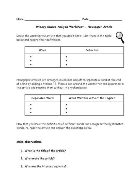 Fillable Online Primary Source Analysis Worksheet Newspapers Docx Fax Email Print Pdffiller