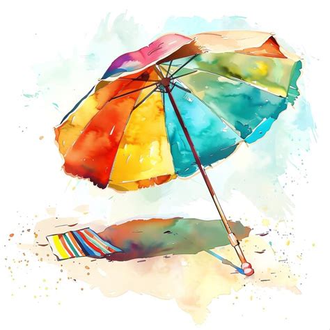 Watercolor Umbrella Resort Vacation Time Premium Ai Generated Image