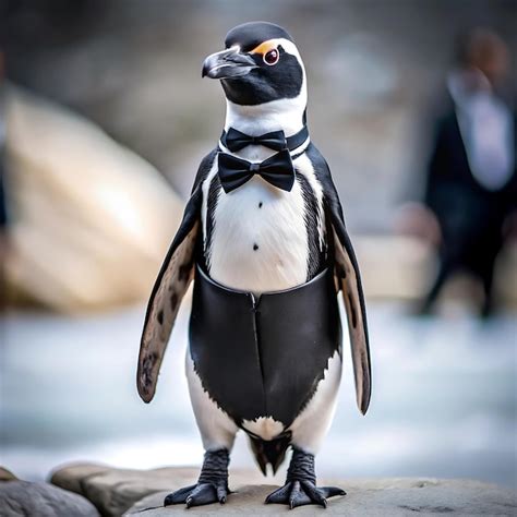 A Penguin In A Tuxedolike Outfit Premium Ai Generated Image