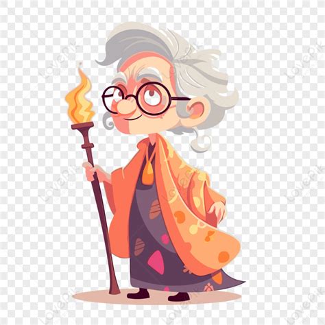 할머니 클립 아트 캐릭터는 지팡이 만화를 들고 늙은 여자로 분장 벡터 만화 영화 카민 Png 일러스트 무료 다운로드 Lovepik
