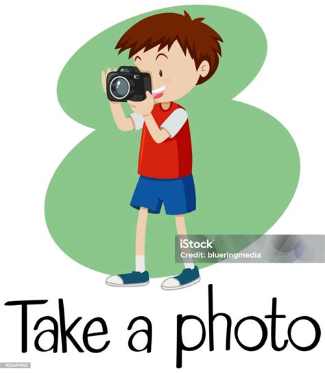 Wordcard에 대 한 카메라와 함께 사진을 복용 하는 아이 함께 사진을 찍을합니다 아이에 대한 스톡 벡터 아트 및 기타 이미지 아이 카메라 교육 Istock
