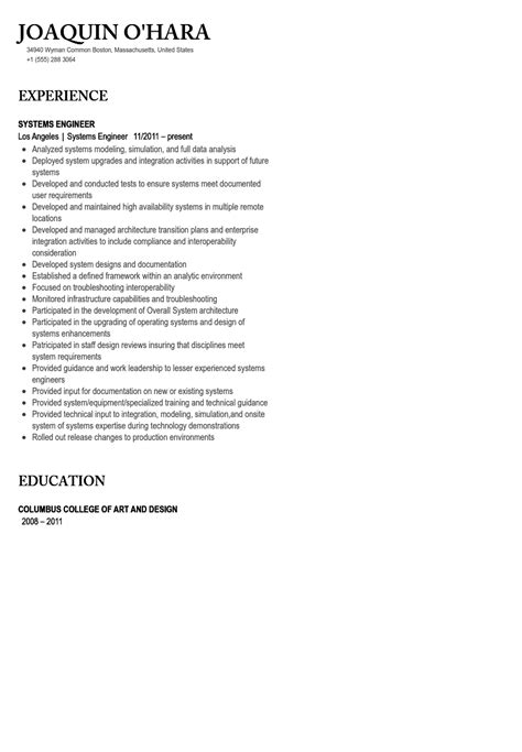 Systems Engineer Resume Sample Velvet Jobs