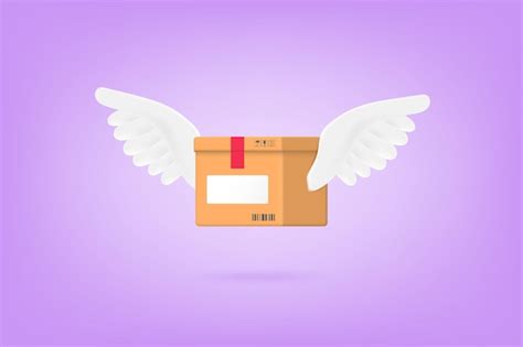 날개를 가진 3d 비행 갈색 소포 판지 상자 온라인 배달 서비스 또는 배송 및 글로벌 물류 개념 3d 벡터 일러스트 레이 션