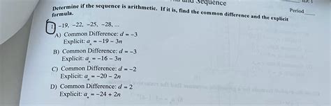 Solved Determine If The Sequence Is Arithmetic If It Is Chegg Com