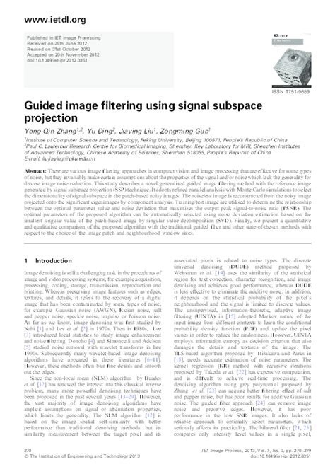 Pdf Guided Image Filtering Using Signal Subspace Projection