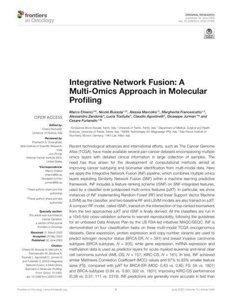 Pdf Integrative Network Fusion A Multi Omics Approach In Molecular Profiling