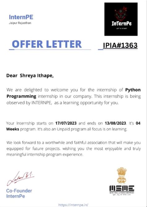 shreya ithape on linkedin internpe pythondevelopment opportunity
