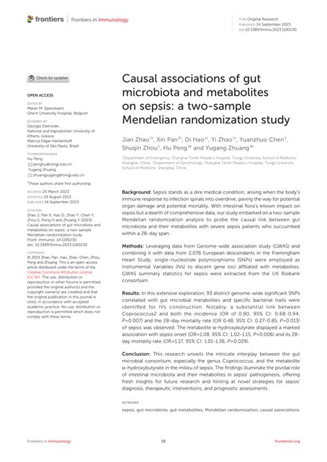 Pdf Causal Associations Of Gut Microbiota And Metabolites On Sepsis