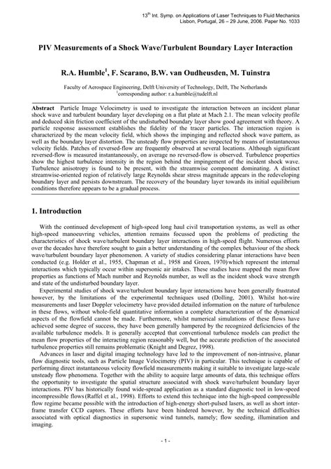 Pdf Piv Measurements Of A Shock Waveturbulent Boundary Layer Interaction