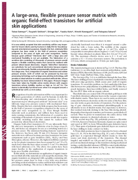 Pdf A Large Area Flexible Pressure Sensor Matrix With Organic Field