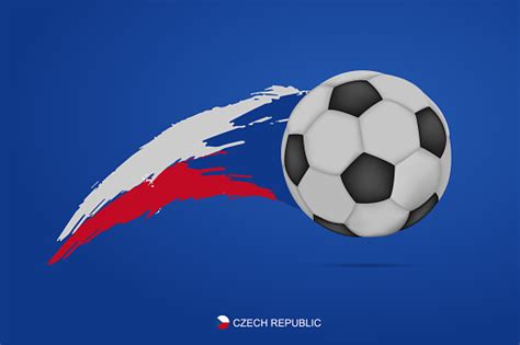 체코 공화국 축구 선수권 대회 3d 축구공으로 배너와 손이 그려진된 서 파란색 배경에 잉크 브러시 줄무늬 체코 공화국 국기 색입니다 벡터 디자인 요소 그림