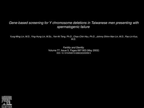 Gene Based Screening For Y Chromosome Deletions In Taiwanese Men
