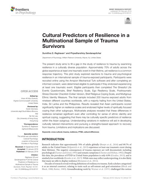 Pdf Cultural Predictors Of Resilience In A Multinational Sample Of