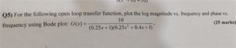 Solved For The Following Open Loop Transfer Function Plot