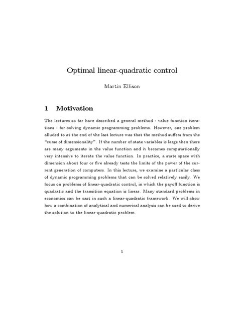 Optimal Lineal Quadratic Control Pdf Matrix Mathematics Inflation