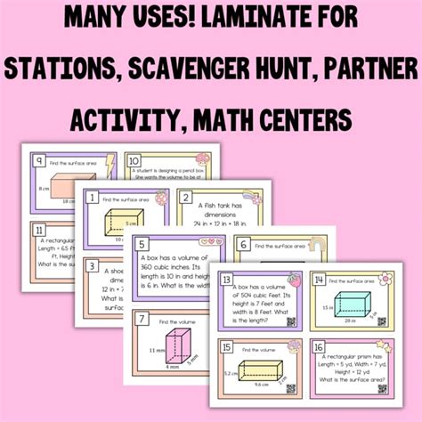 Surface Area And Volume Of Rectangular Prisms Task Cards 6th Grade