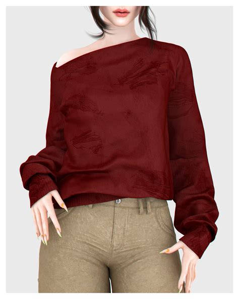 Off Shoulder Destroyed Sweater The Sims 4 Create A Sim Curseforge