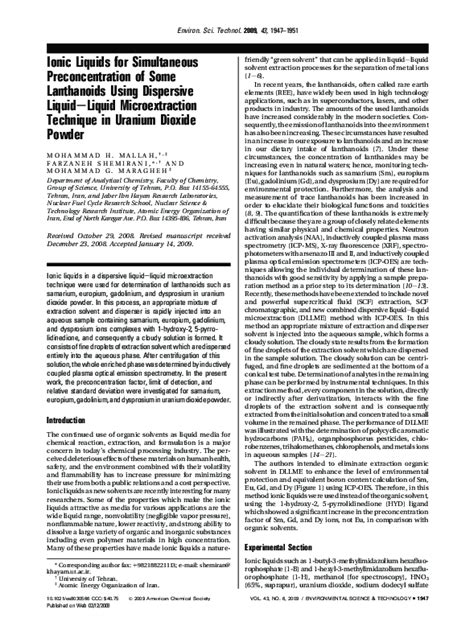 Pdf Ionic Liquids For Simultaneous Preconcentration Of Some
