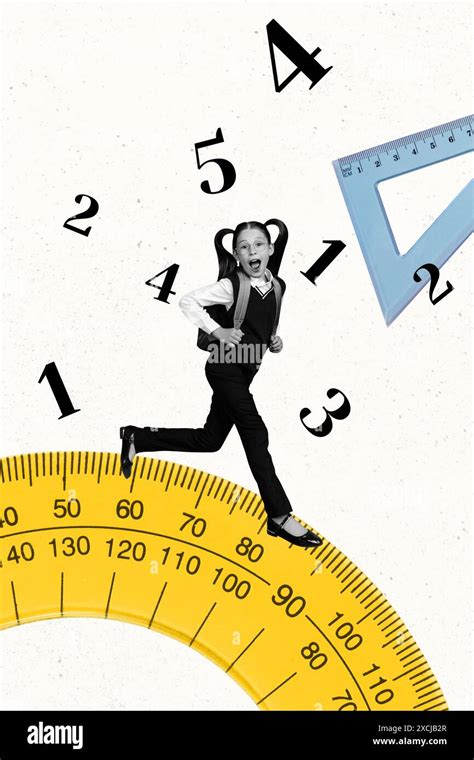 Vertical Photo Collage Of Scream Schoolgirl Run Hurry Late Math Lesson