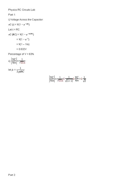 Physics RC Circuits Lab PHYS1101 Studocu