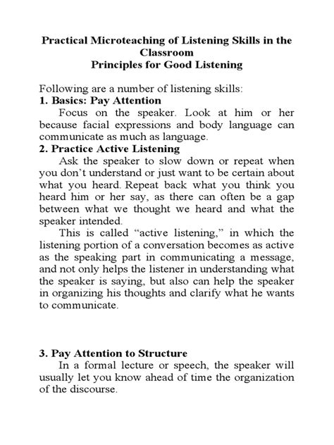 Practical Microteaching Of Listening Skills In The Classroom Ian Report Pdf Cognitive