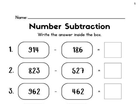 Number Substraction Worksheet Page Teaching Resources