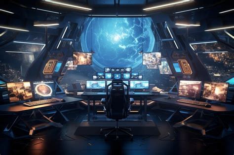 Premium Photo Hightech Command Center With Multiple Screens Generative Ai