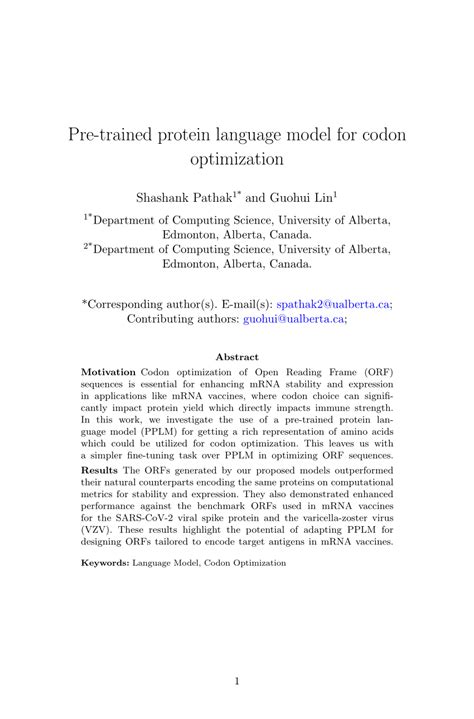 PDF Pre Trained Protein Language Model For Codon Optimization