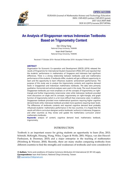Pdf An Analysis Of Singaporean Versus Indonesian Textbooks Based On Trigonometry Content