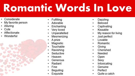List Of 100 Romantic Words In Love Grammarvocab