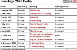 Feiertage Berlin 2028 Kalenderpedia