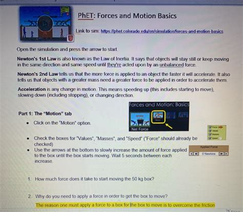 Phet Forces And Motion Basics Link To Sim