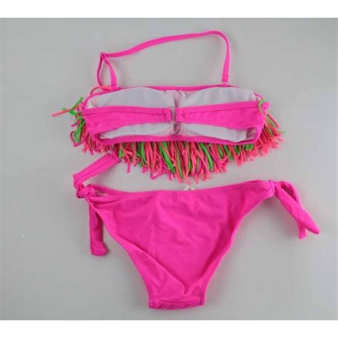 Solid Tassel Biquini Girls Swimwear Summer Bandage Bikini Set 5 12