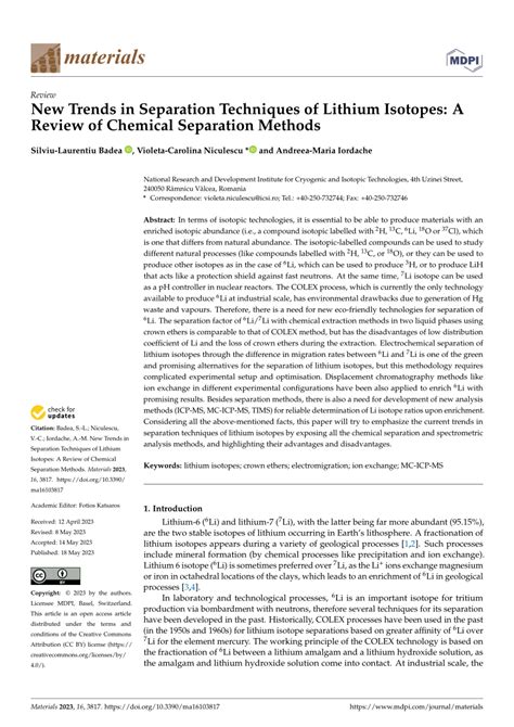Pdf New Trends In Separation Techniques Of Lithium Isotopes A Review Of Chemical Separation