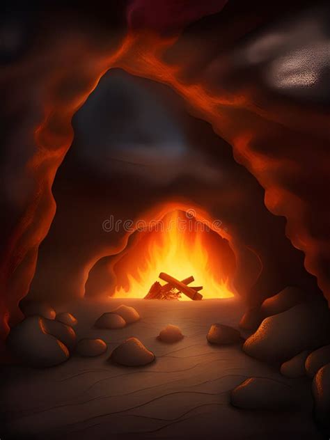 A Dark Red Fire In The Cave Stock Illustration Illustration Of