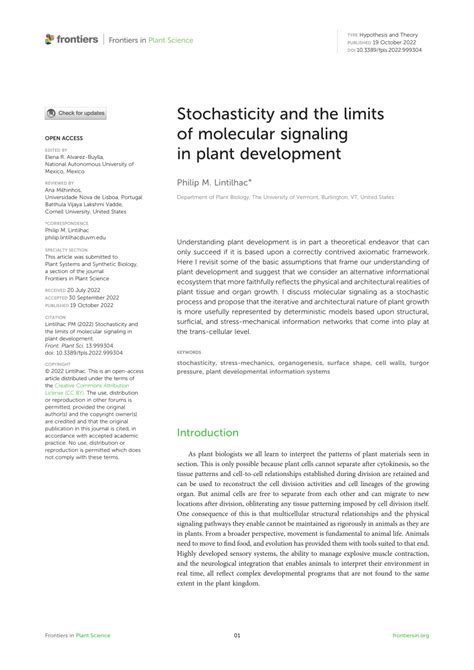 Pdf Stochasticity And The Limits Of Molecular Signaling In Plant Development