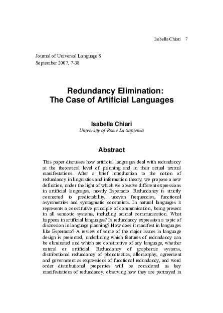 Redundancy Elimination The Case Of Artificial Languages