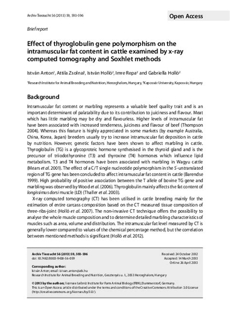 Pdf Effect Of Tg Gene Polymorphism On The Intramuscular Fat Content