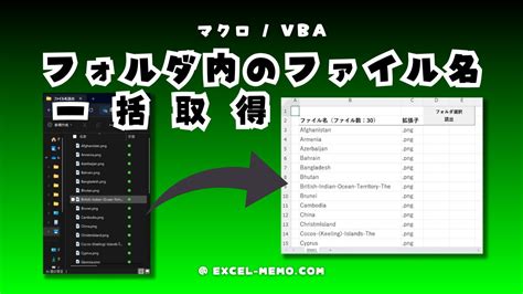 エクセルVBAフォルダ内のファイル名を一括取得