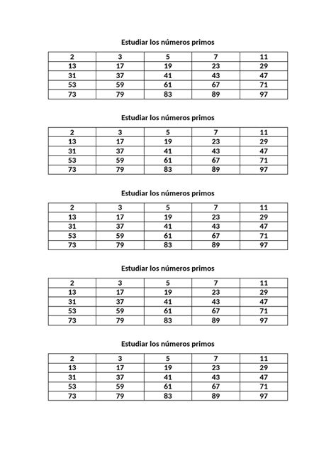 Números Primos Lista Y Estudio Pdf