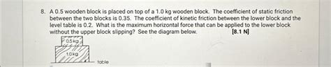Solved 8 A 0 5 Wooden Block Is Placed On Top Of A 1 0 Kg