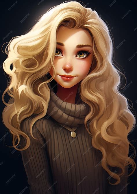 Dibujo Chica De Pelo Rubio Pelo Largo Marrón Hinchado Rizado Dibujos