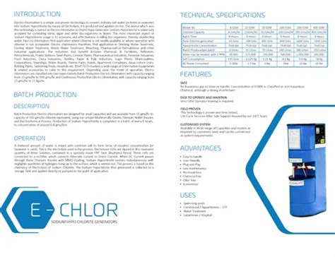 Hypochlorite Electro Chlorinator Electro Chlorinator 50gmshr To 2kg