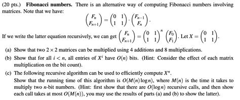 Solved 20 Pts Fibonacci Numbers There Is An Alternative
