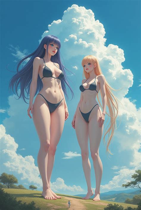 2 Mega Sized Anime Women Exceeding The Size Of Clouds Seaart Ai