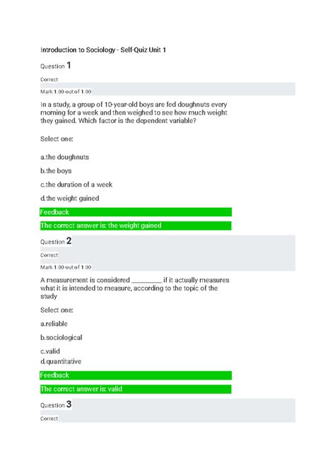 Soc 1502 Self Quiz Unit 1 Introduction To Sociology Self Quiz Unit
