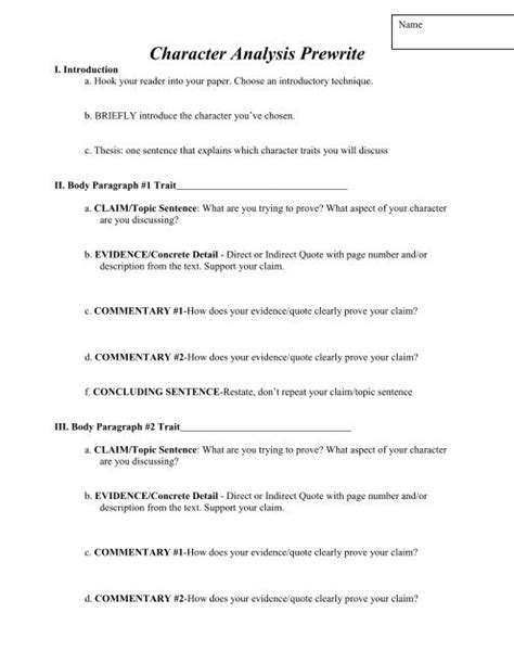 Character Analysis Outline