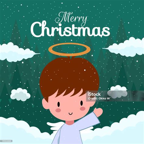 웃고 재미있는 얼굴로 구름 사이에서 귀여운 가와이이 손으로 그려진 천사와 메리 크리스마스 만화 벡터 문자 그림 플랫 디자인 배경 인사말 초대 엽서 배너 Eps 10 0명에