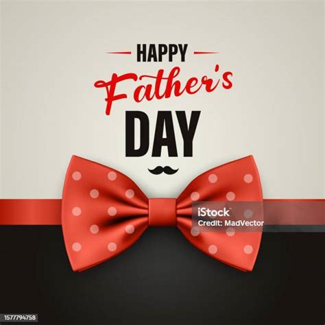 사실적인 빨간 나비 넥타이 클로즈업과 축하 텍스트가 있는 벡터 아버지의 날 배너 실크 광택 나비 넥타이 넥타이 신사 디자인
