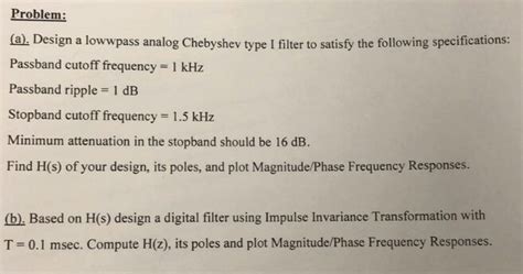 solved problem a design a lowwpass analog chebyshev type